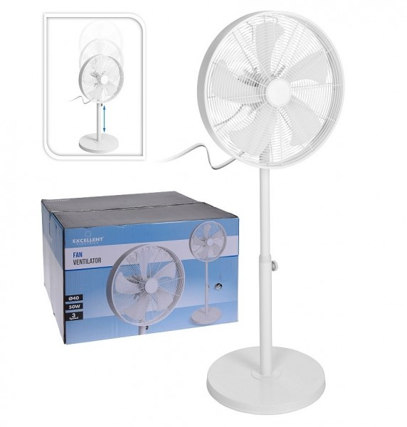 Ventilátor stojanový nastavitelný 125 cm kovový bílý | E-shop, akce ...